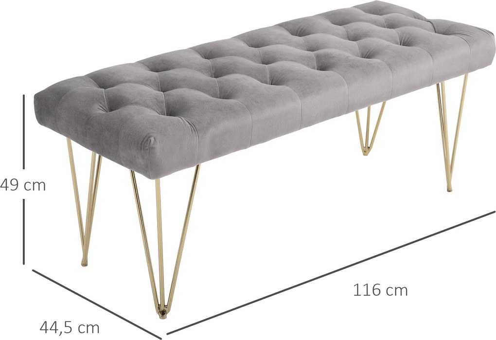 HOMCOM Lavice do předsíně Lavice na boty se sametovým potahem Sametově šedá 116x44,5x49cm ideální do předsíně a chodby | Aosom.de