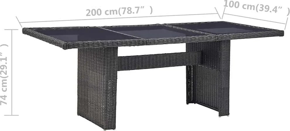 Zahradní jídelní stůl černý 200 x 100 x 74 cm sklo a polyratan 310145