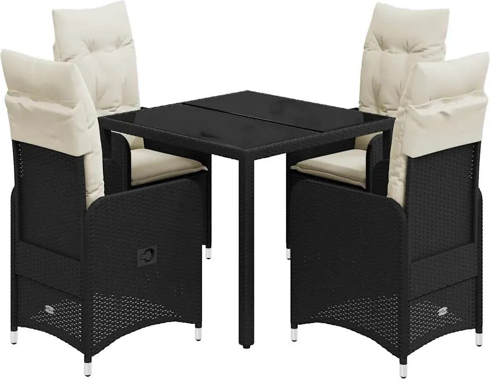 5dílný zahradní bistro set s poduškami černý polyratan 3276988