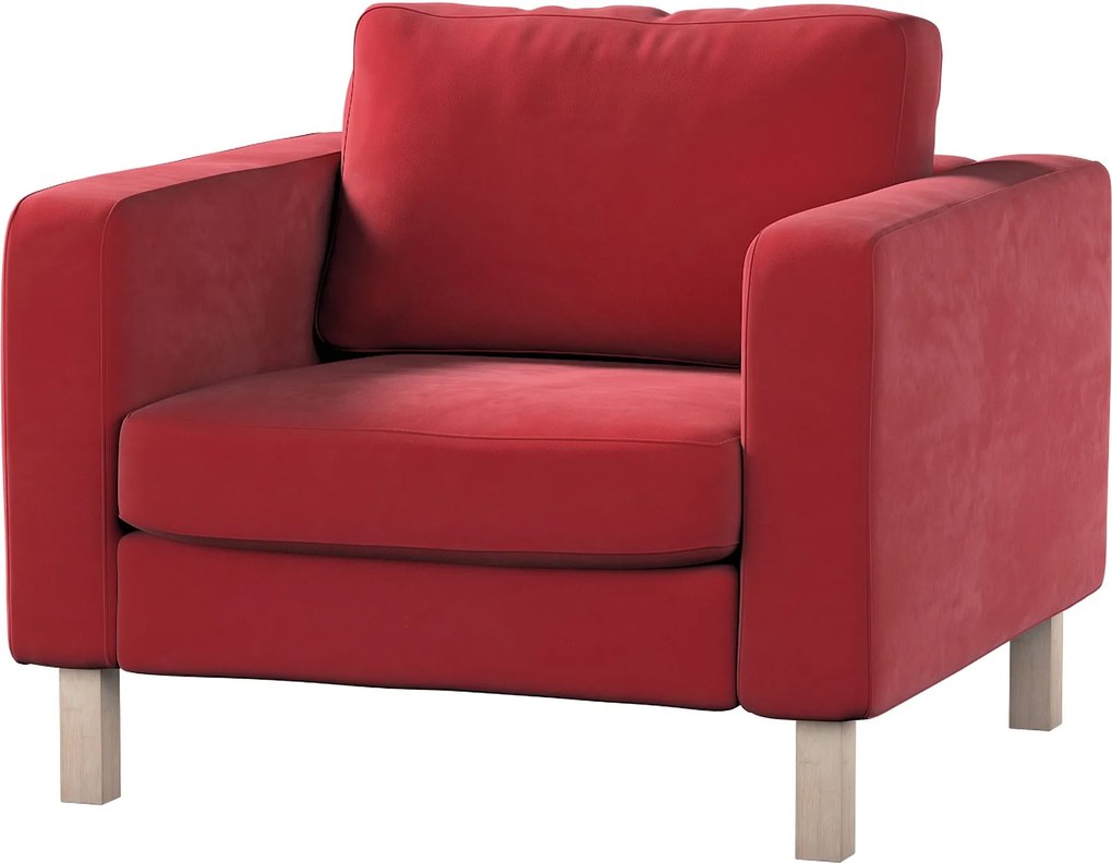 Potah na křeslo IKEA Karlstad, krátký barva červená látka lesklé, sametová