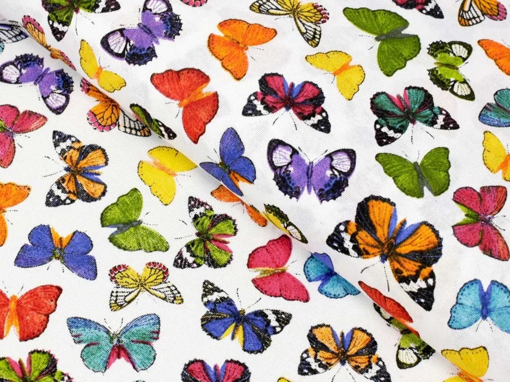Biante Dekorační běhoun na stůl Leona LN-062 Barevní motýlci na bílém 20x120 cm