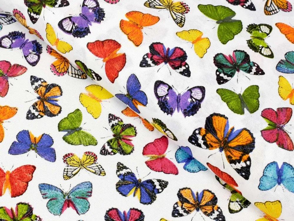 Biante Dekorační čtvercový ubrus Leona LN-062 Barevní motýlci na bílém 100x100 cm