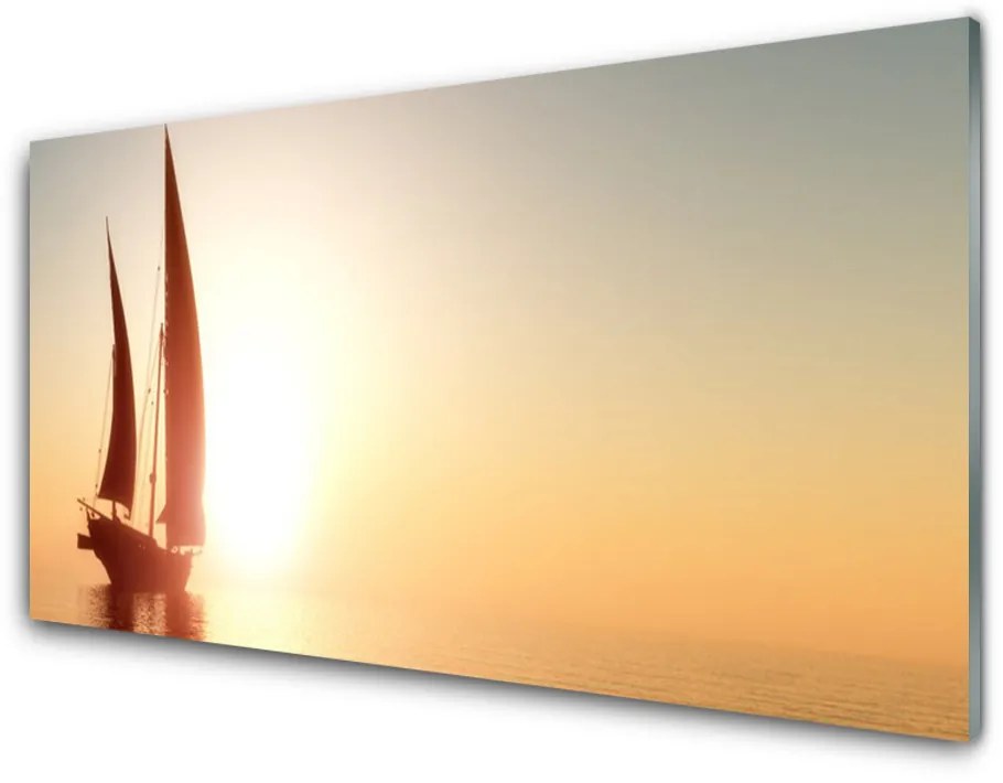 Obraz na skle Loďka Moře Slunce Krajina 140x70 cm