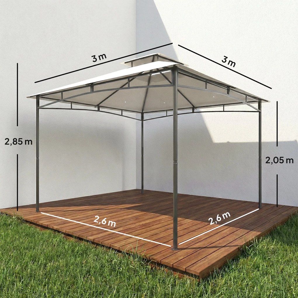 Pavilon 3x3m Vodoodpudivá stáj Zimovzdorný zahradní pavilon se stahovacím horním rámem Dvojitá střecha Krémově bílá