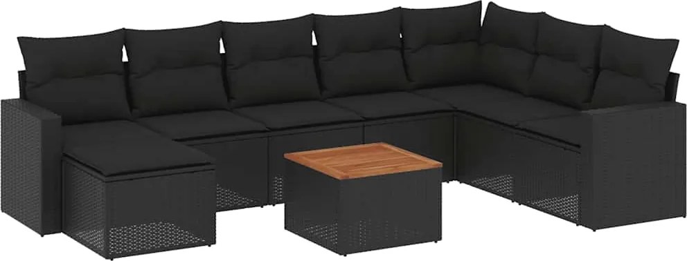 9dílná zahradní sedací souprava s poduškami černá polyratan 3257028