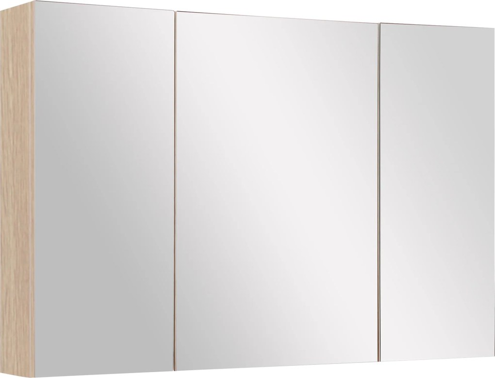 Koupelnová skříňka s zrcadlem kleankin - moderní skříňka se zrcadlem a 3 dveřmi s nastavitelnými policemi pro koupelnu a ložnici, 90x60x13.5 cm, dub |