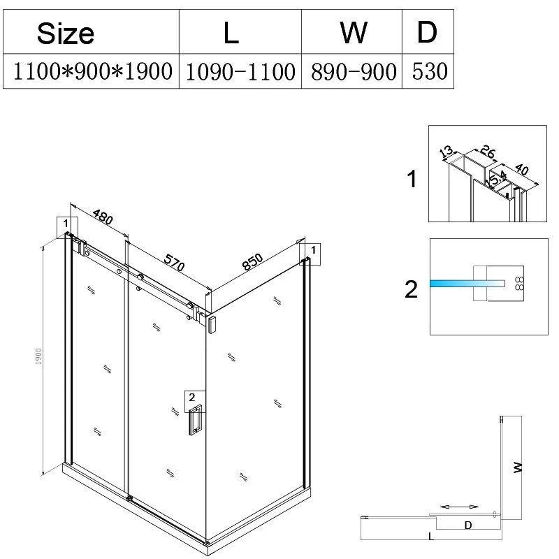 BPS-koupelny Obdélníkový sprchový kout HYD-OK202B 110x90 chrom/transparent + vanička HYD-OSV-ST04B černá