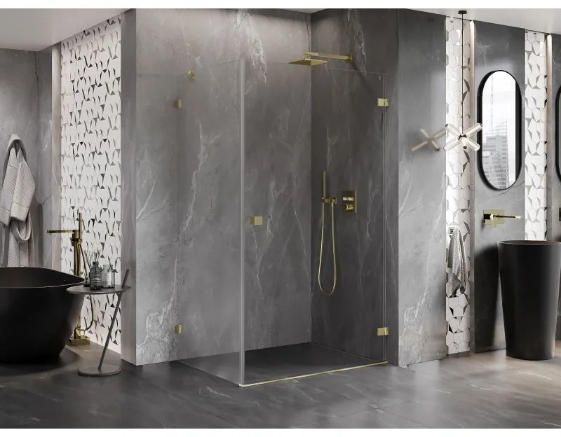 Mexen Lunar-B, pravostranný výklopný sprchový kout 85 x 80 cm, 8mm čiré sklo, zlatý kartáčovaný - 832-085-080-55-00-P