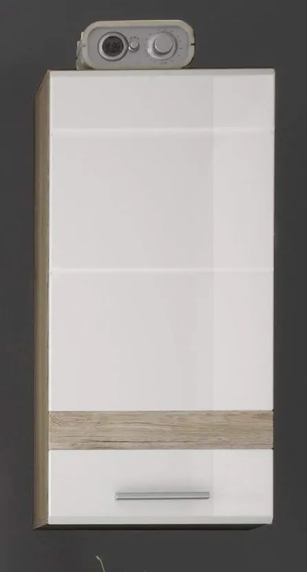 Závěsná koupelnová skříňka SAVOY; bílý lesk / dub