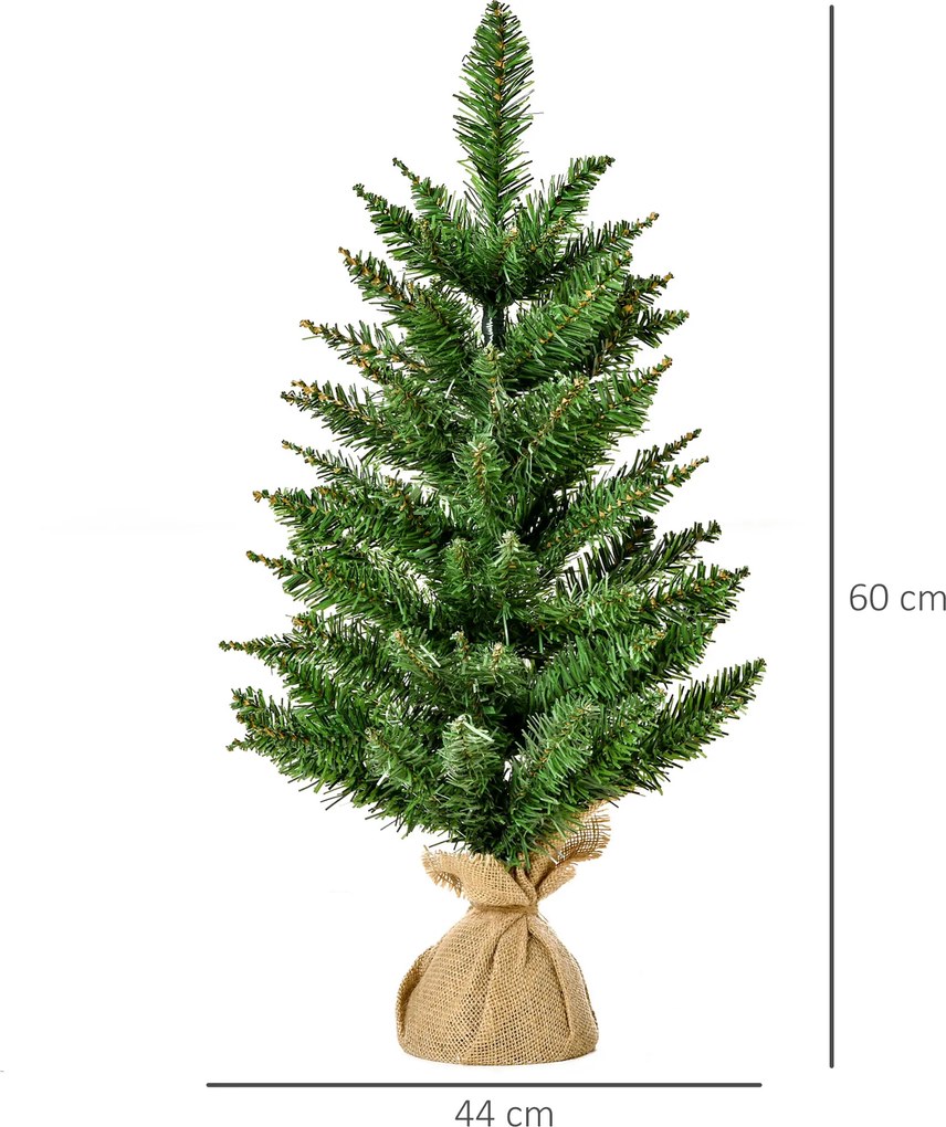 Aosom Mini vánoční stromek s umělým sněhem, vysoký 60 cm, s betonovým stojanem, vícebarevný