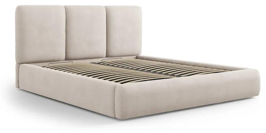 Béžová čalouněná dvoulůžková postel s úložným prostorem s roštem 140x200 cm Brody – Mazzini Beds