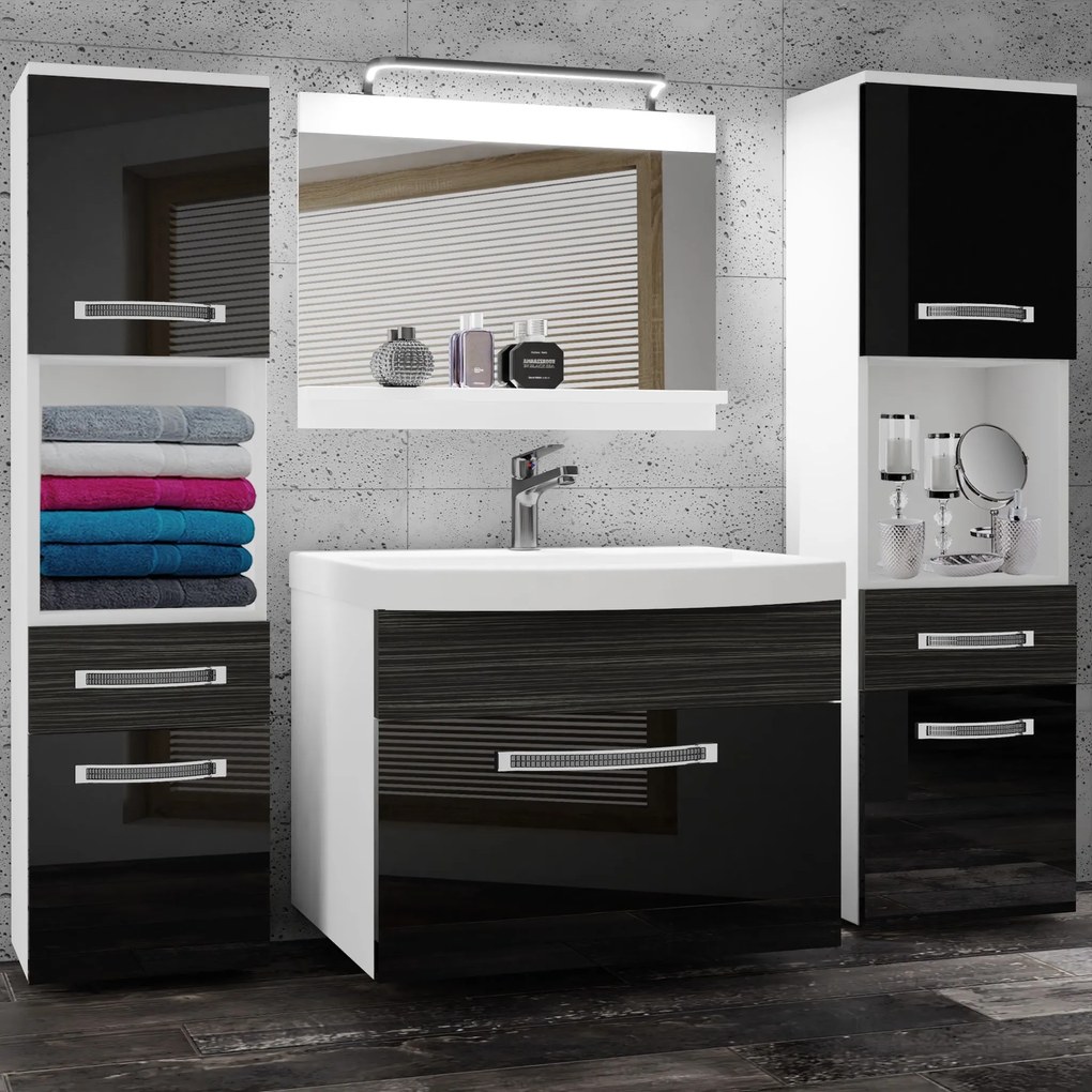 Koupelnový nábytek Belini Premium Full Version černý lesk / královský eben + umyvadlo + zrcadlo + LED osvětlení Glamour 113