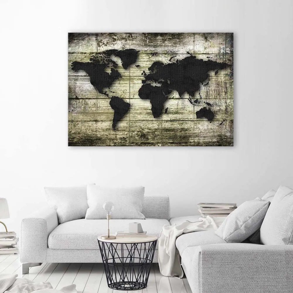 Gario Obraz na plátně Černá mapa světa na deskách Rozměry: 60 x 40 cm