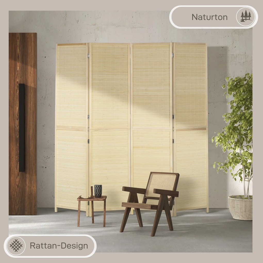 HOMCOM Bambusový paravan do interiéru 4 panely 180 x 180 cm - Přenosný paravan