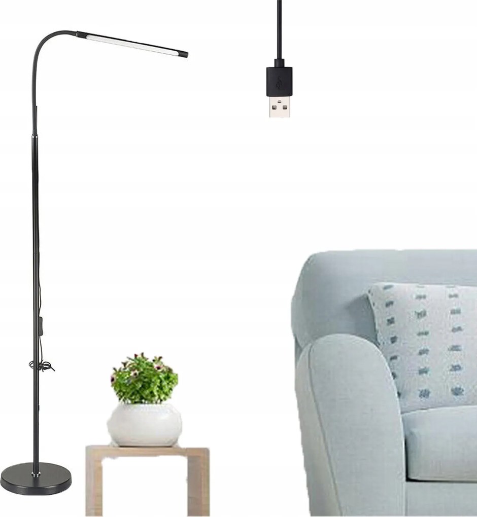 7 W 140 CM Usb Led Podlahová Lampa S Flexibilitou Otáčení O 360° Teplé Světlo
