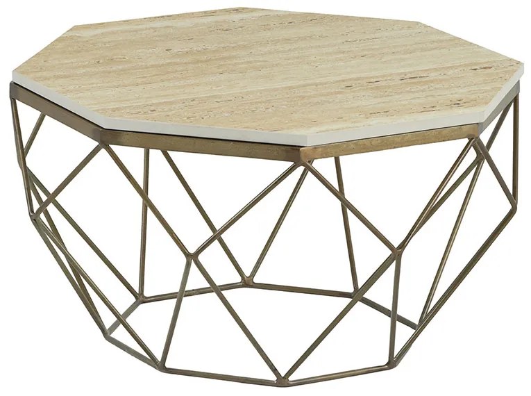 Designový konferenční stolek Beiwen 70 cm travertín mosaz