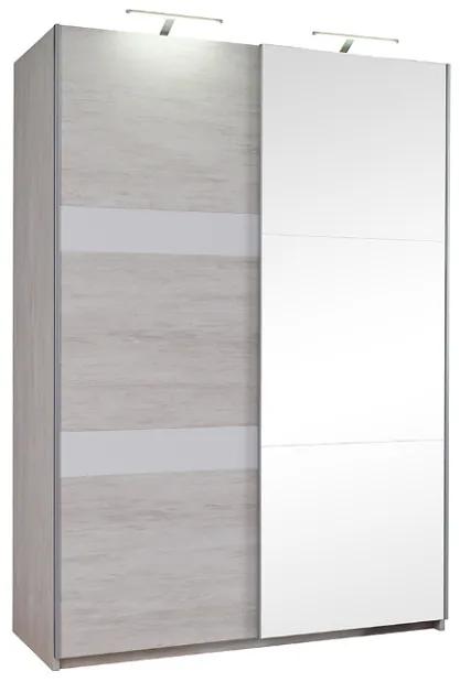 Šatní skříň 150 se zrcadlem Astor Dub Bílý Zvolte osvětlení: bez osvětlení, Barva doplňků: Šedý lesk