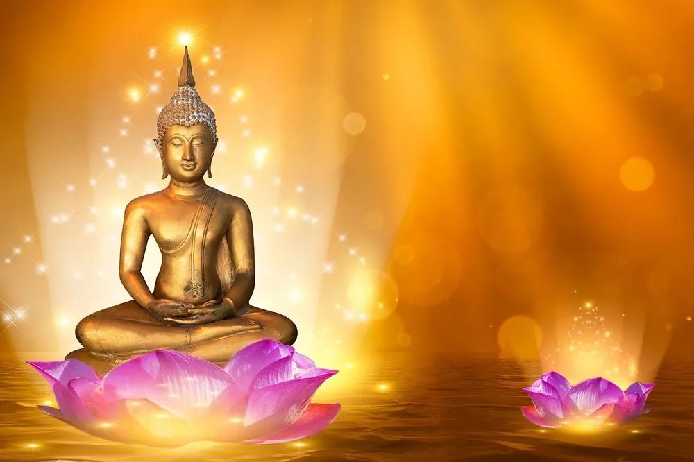 Tapeta socha Buddhy na lotosovém květu - 375x250 cm