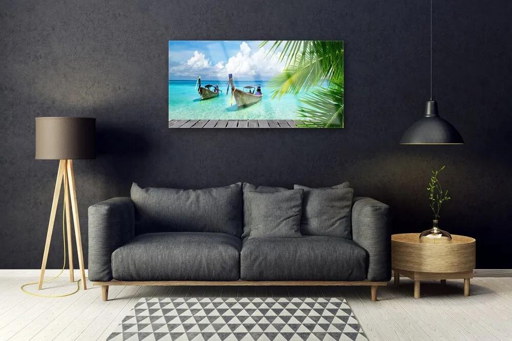 akrylový obraz Loďky Moře Krajina 100x50 cm