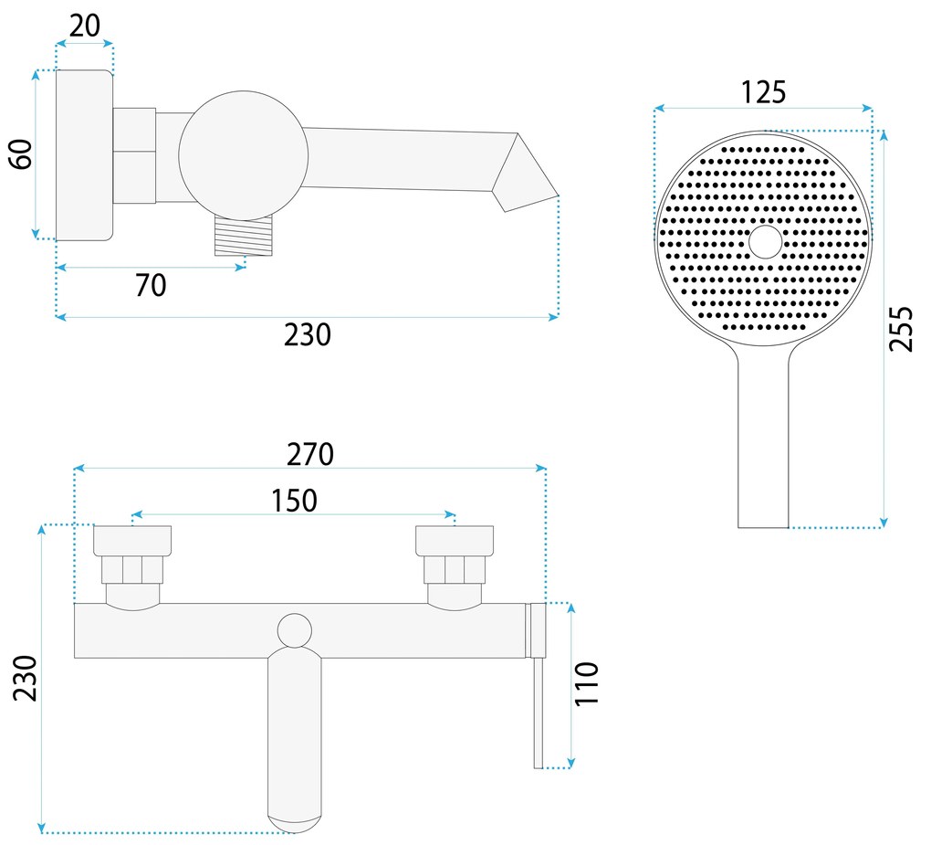 Rea Foss, vanová baterie s ruční sprchovou soupravou, zlatá matná, REA-B6890