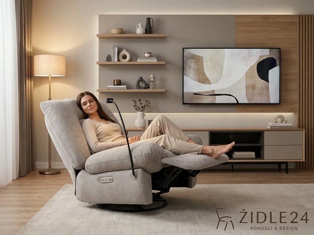 Elektrické polohovací TV křeslo MAJESTIC - béžová látka