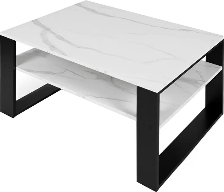 Velaco Konferenční kávový stolek TAB 3 90, imitace bílého mramoru/černá