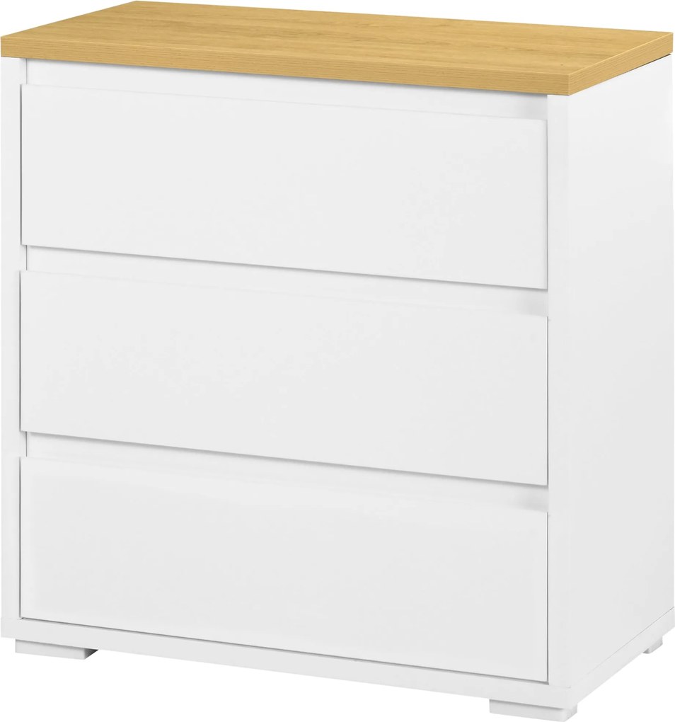 HOMCOM Bílá Komoda se 3 Zásuvkami z Dřevotřísky pro Ložnici, Kancelář a Obývací Pokoj, 70x37x75cm | Aosom