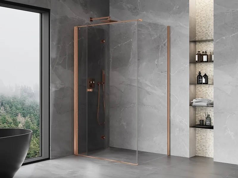 Mexen Mist-F T, 1-křídlý skládací sprchový kout levý 120 x 70 cm, průhledný, broušená měď - 8A6T-120-070-65-00-L