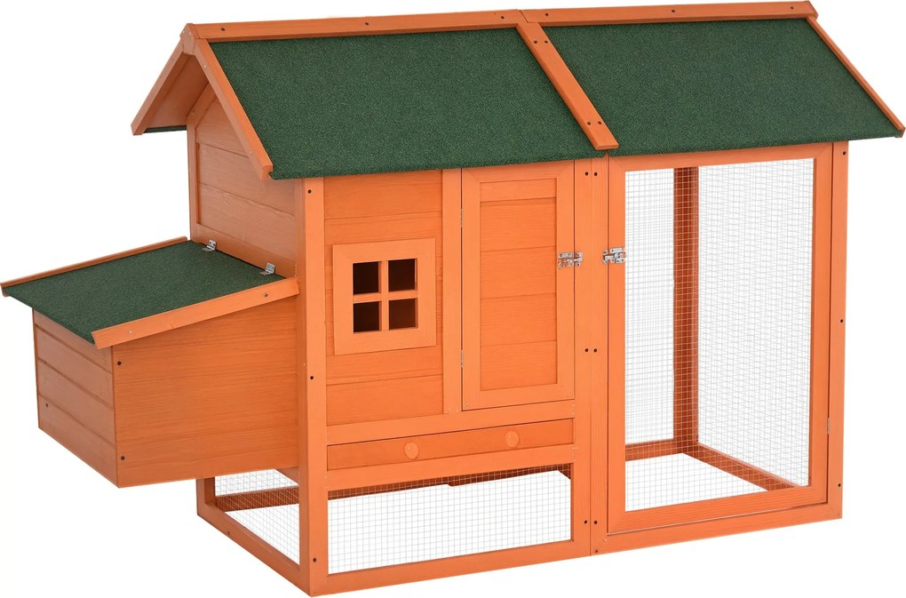 PawHut Prefabrikovaný Dřevěný Kurník s Hnízdící Bednou pro Skladování Vejec, Kurník s Vyjímatelnou Podložkou do Zahrady, 170x74x106 cm | Aosom