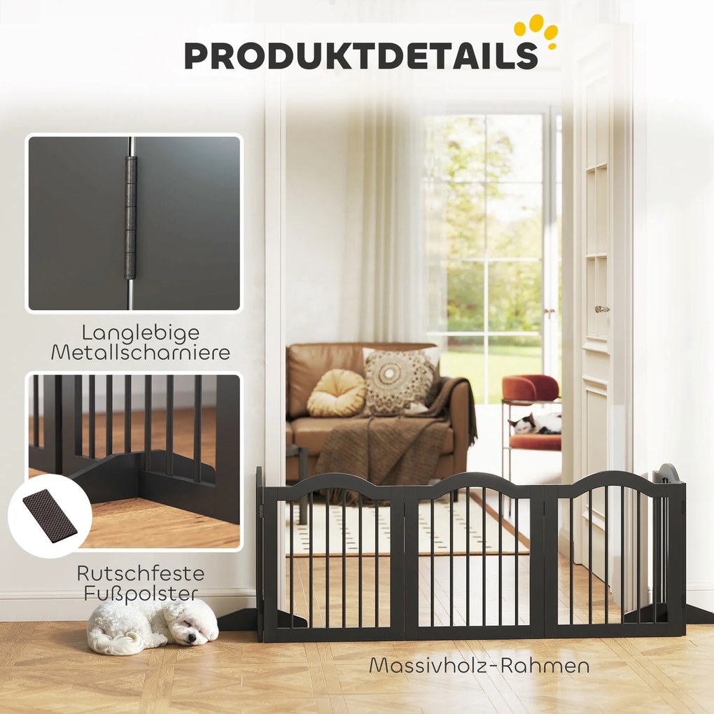 Bariérový plot pro psy Volně stojící ochranný plot s nožičkami, skládací plot pro psy, 5 panelů, 261,5 x 29,5 x 61 cm, černý