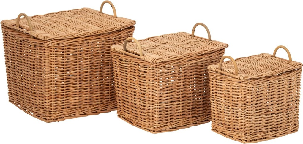 Sada 3ks proutěný koš s víkem a uchy – 49*43*49,5 / 42*35*42/ 35*42*37cm