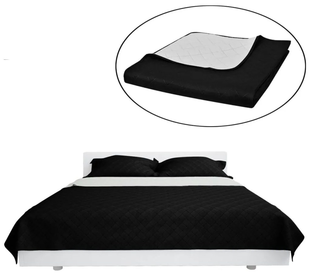 Oboustranný prošívaný přehoz na postel - černobílý | 170x210 cm