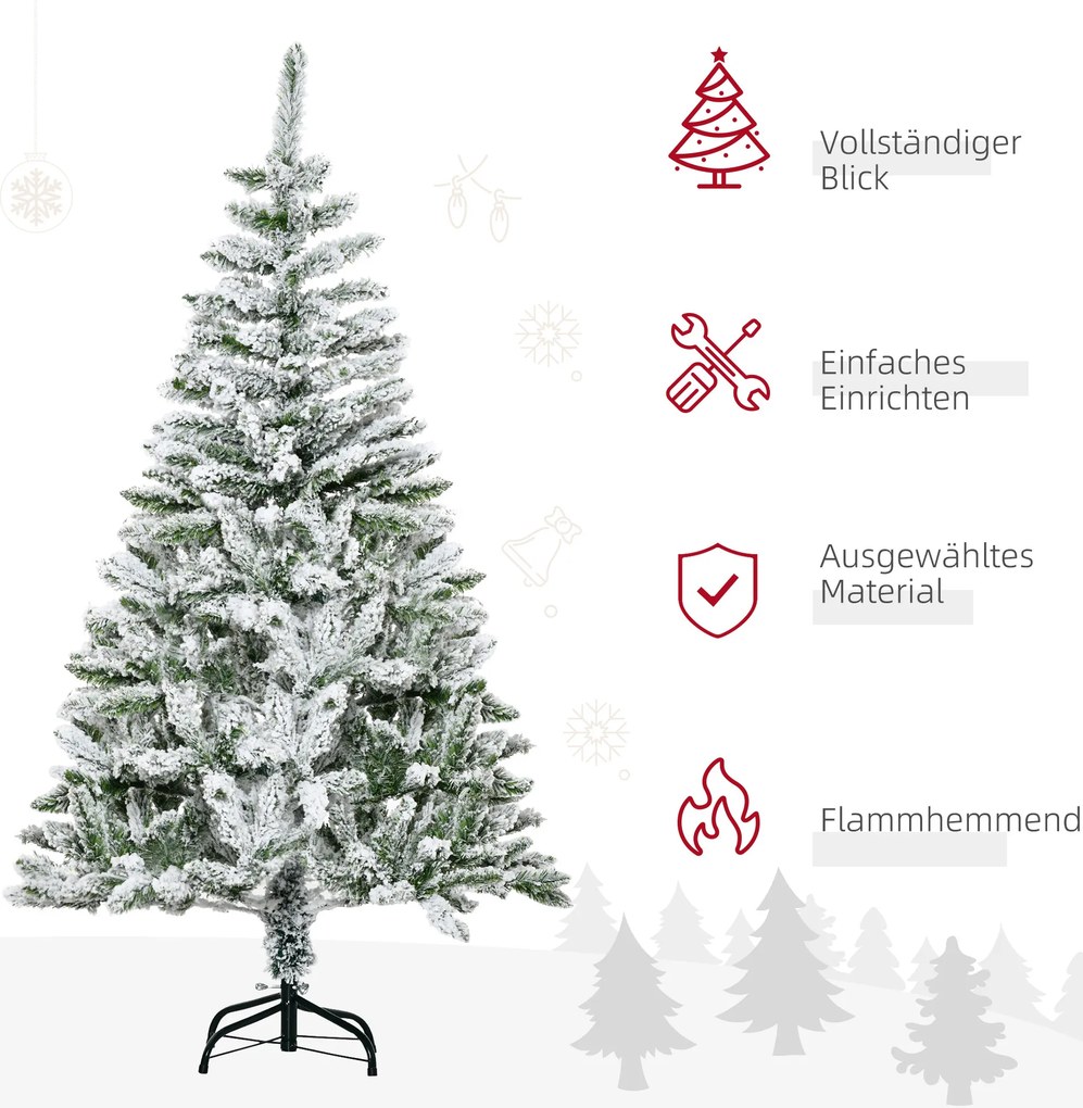 HOMCOM Umělý vánoční stromek, efekt sněhu, nehořlavý, pantová konstrukce, zelená/bílá 830-527V01GN
