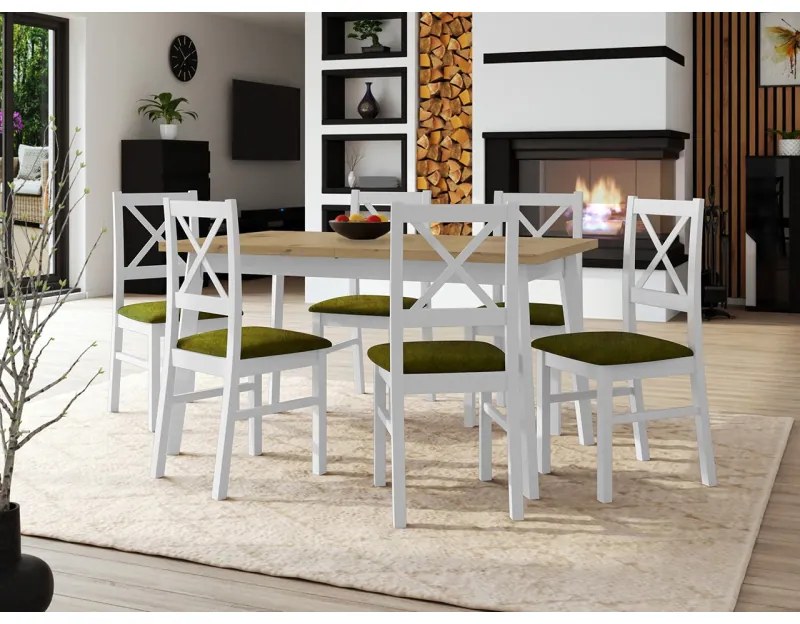 Stůl se 6 židlemi - AL43, Barva dřeva: dub grandson - L, Potah: Zetta 297, Barvy nožiček: černá