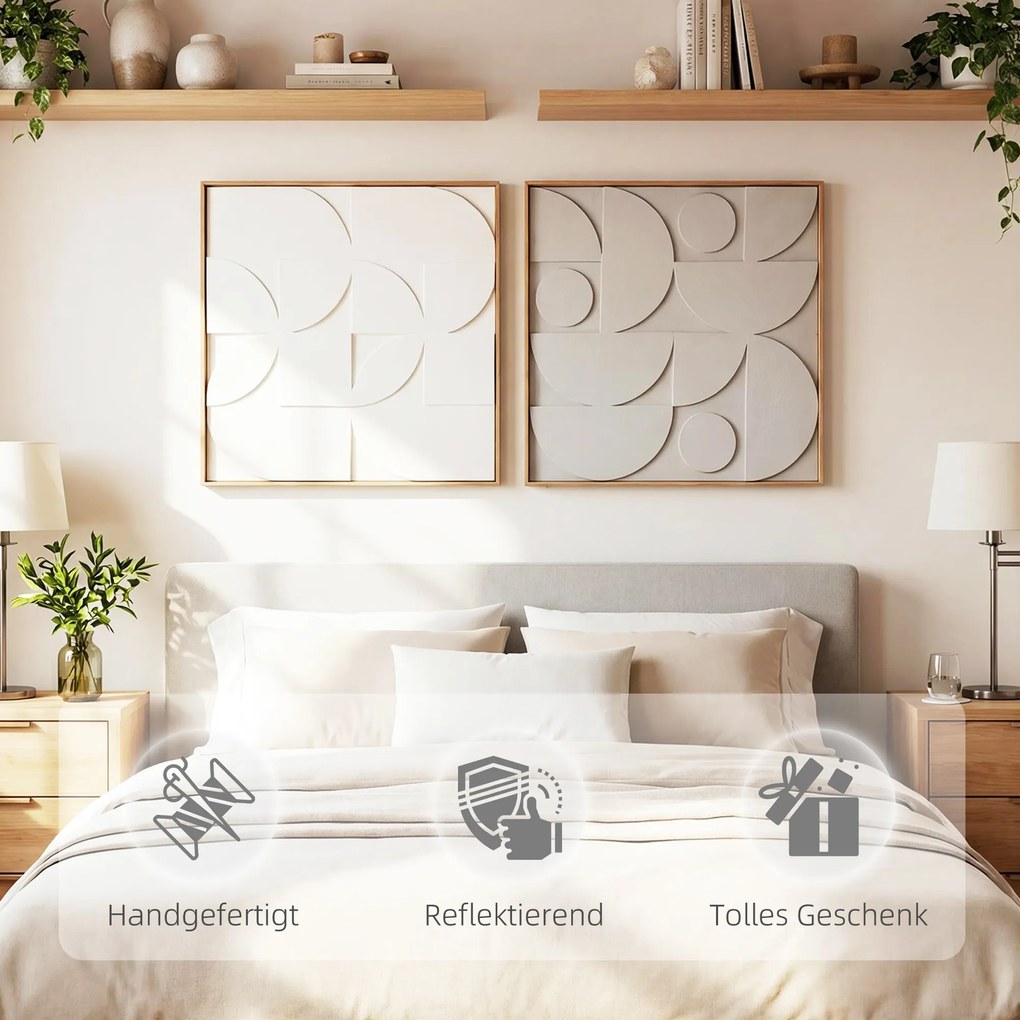 HOMCOM Dekorace stěn 3D sada 2 geometrických nástěnných dekorací Moderní nástěnná dekorace obývacího pokoje, chodby, 80 x 3,5 x 80 cm, bílá