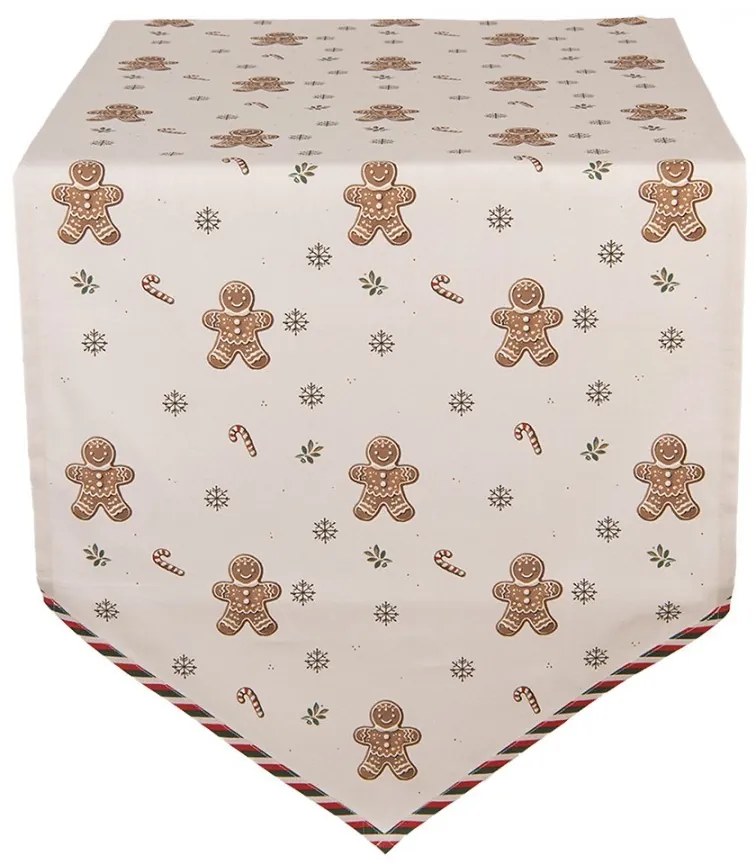 Béžový bavlněný běhoun s perníčky Gingerbread Magic - 50*160 cm