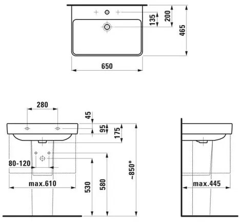 Laufen Pro S Umyvadlo 65 x 46,5 cm bez přepadu, bílá H8109640001561