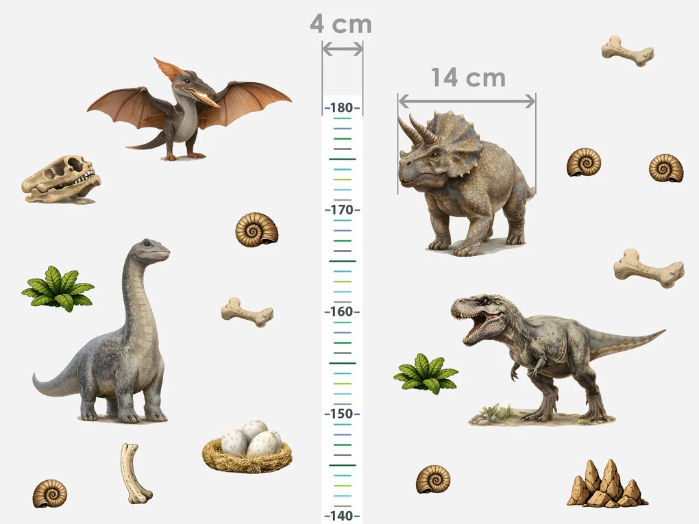Metr realističtí dinosauři textilní přelepitelné samolepky na zeď výška 160 cm