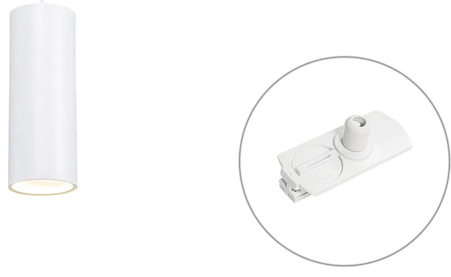 Designová závěsná lampa bílá vč. 1-fázového kolejnicového adaptéru - Iconic Tubo