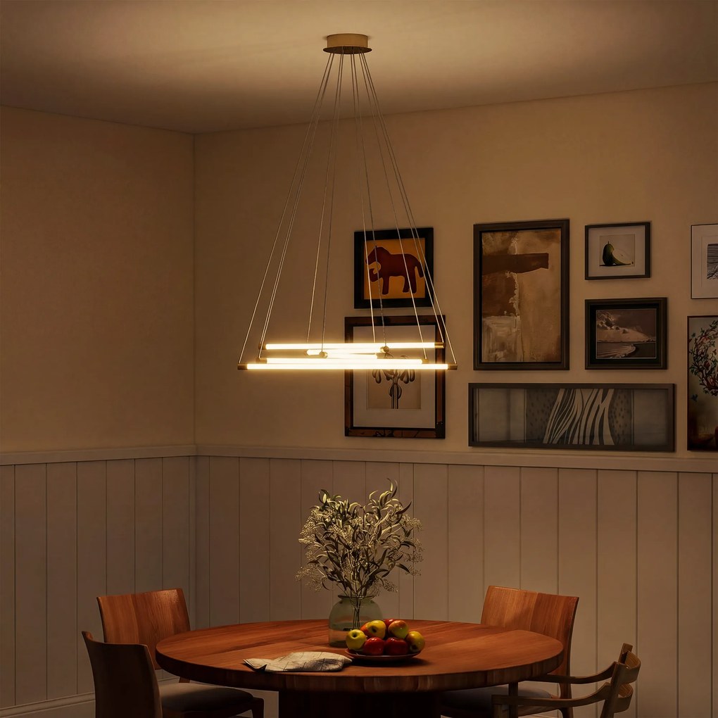 HOMCOM Stropní svítidlo LED, 50 W, 5 nastavitelných světelných trubic, přizpůsobitelné, stropní svítidlo do obývacího pokoje, jídelny, kuchyně, zlatá…