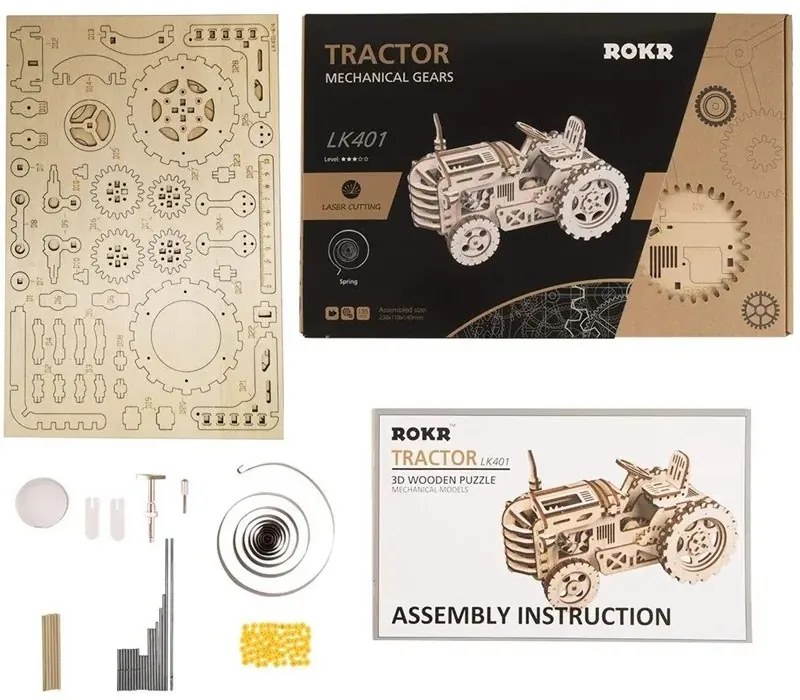 RoboTime 3D dřevěné mechanické puzzle Traktor