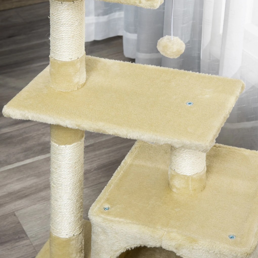 Škrabadlo PawHut se sisalem, kočičí strom s plošinami, jeskyně na spaní, škrabadlo, stáj, vnitřní kočičí domeček, 50x30x80cm| Aosom
