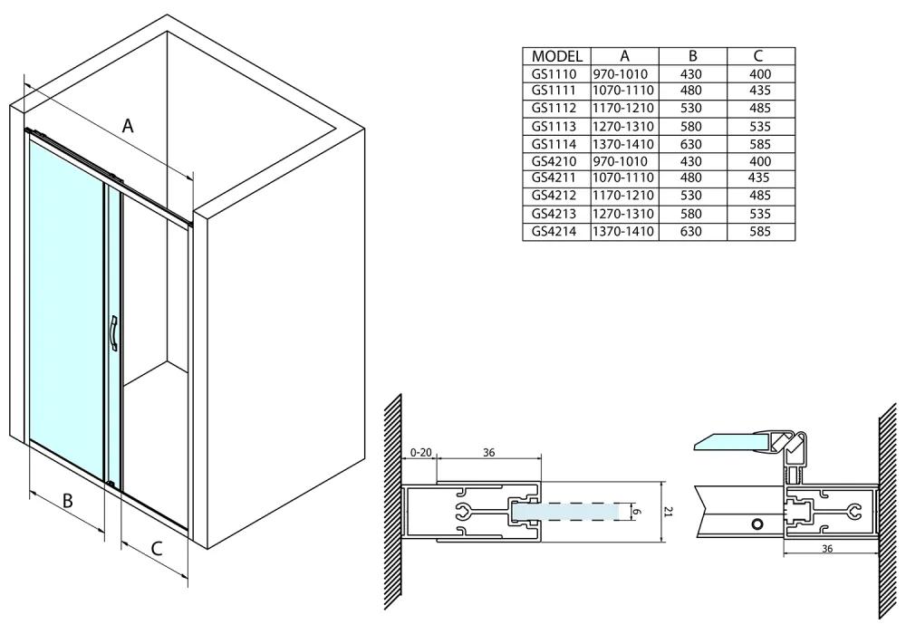 Gelco SIGMA SIMPLY sprchové dveře posuvné 1100 mm, sklo Brick GS4211