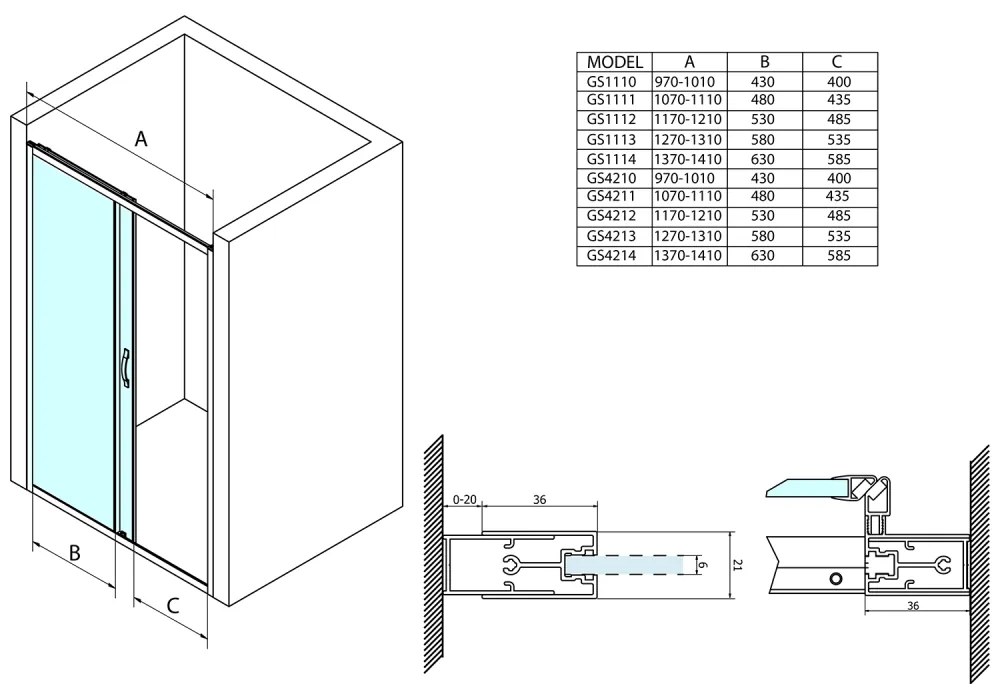 Gelco SIGMA SIMPLY sprchové dveře posuvné 1100 mm, sklo Brick GS4211