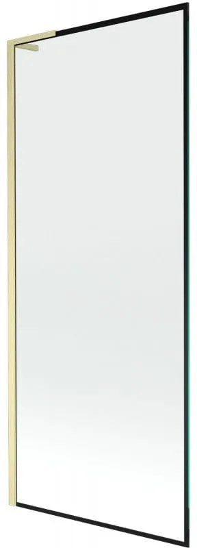 Mexen Next L, 1-křídlová vanová zástěna 80 x 150 cm, 6mm čiré sklo-černý vzor, zlatý matný profil, 895-080-000-03-70-55