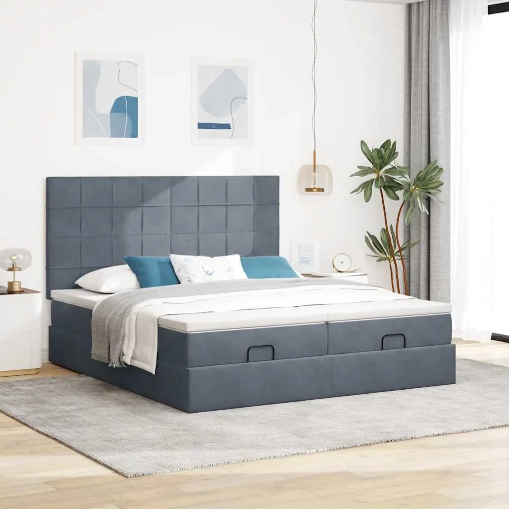 Osmanský rám postele s matracíes tmavě šedá 180x200cm samet 3313773