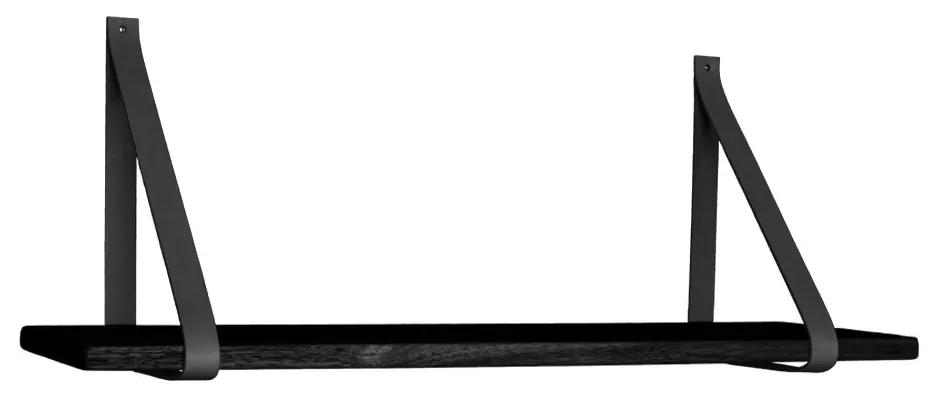 Černá police Vera s koženým zavěšením 120 cm