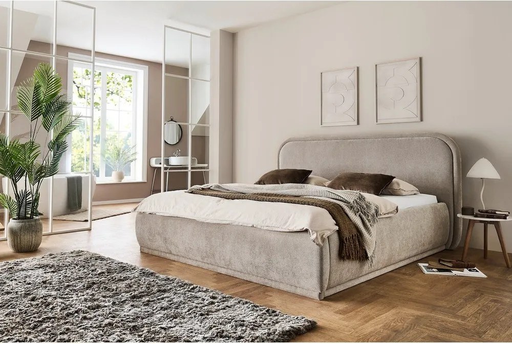 Béžová čalouněná dvoulůžková postel s úložným prostorem s roštem 160x200 cm Soma – Meise Möbel