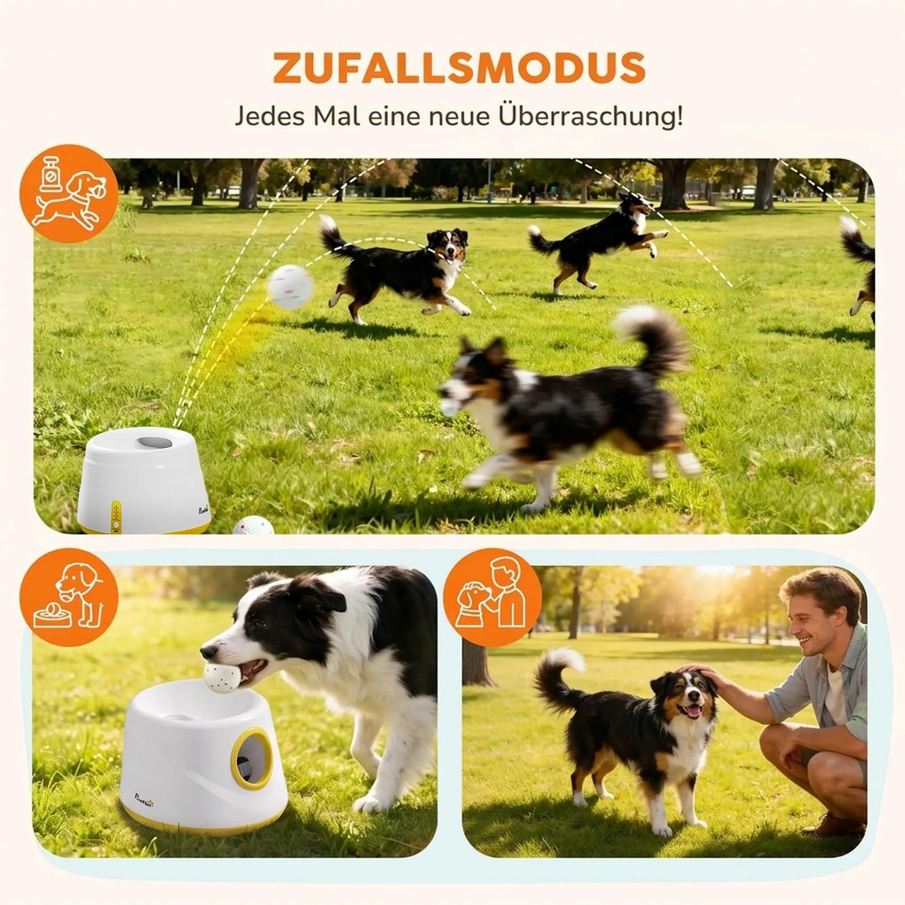 PawHut automatický vrhač míčků pro psy 6–14 m, žlutý