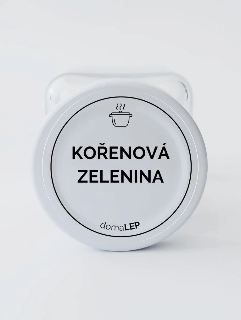 Samolepka na kořenky KOŘENOVÁ ZELENINA průhledná 5 cm tučné písmo